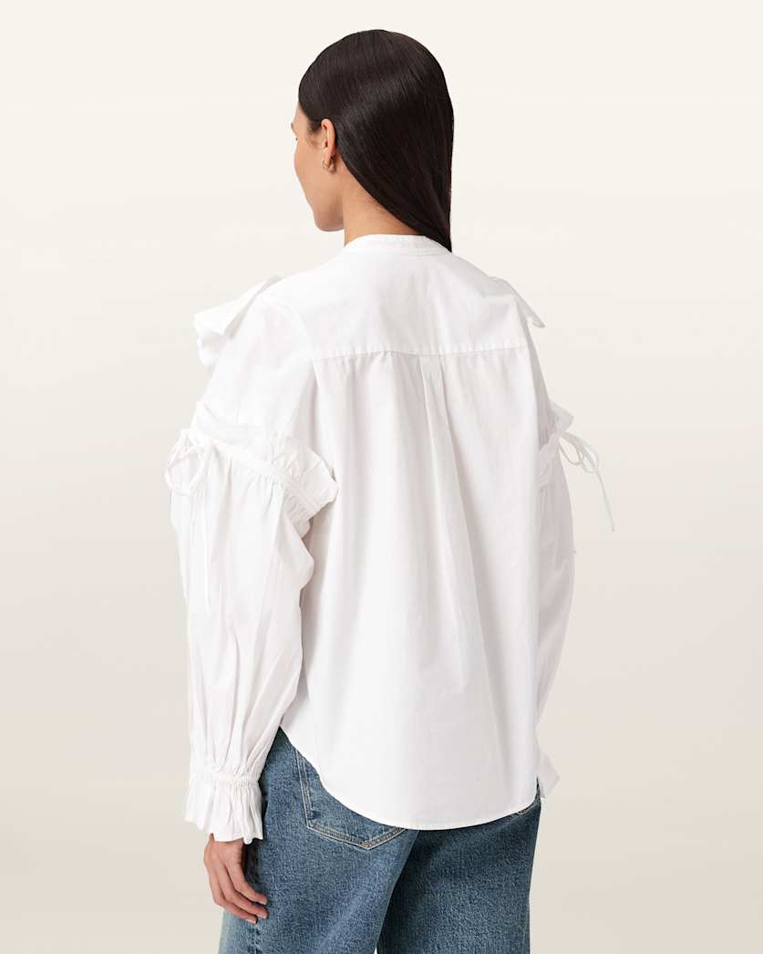 Lulu Ruffled Cotton Shirt Optic White | ALLSAINTS